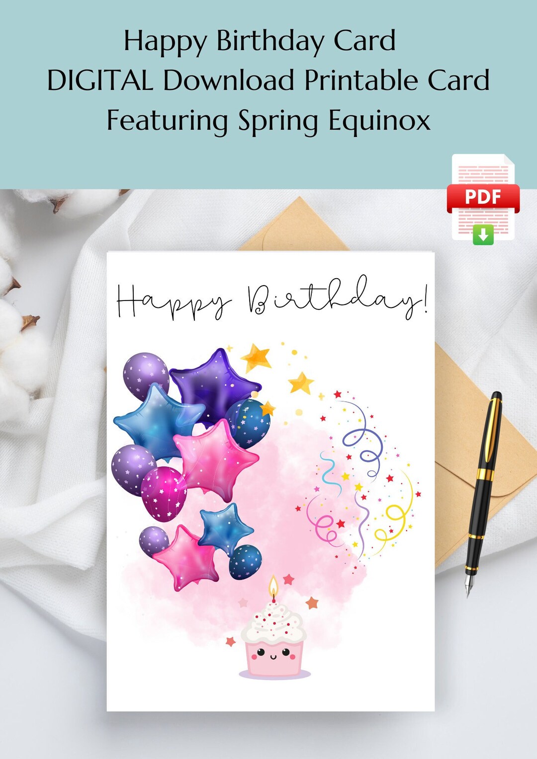 Happy Birthday Ballons Card DIGITAL Download - Printable Kids Birthday ...