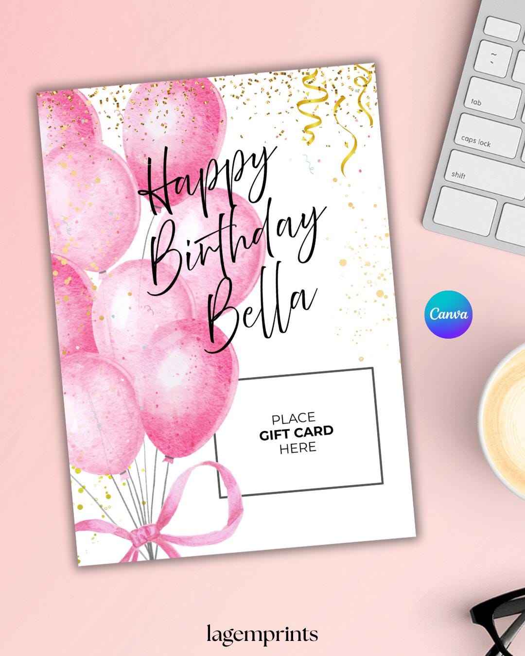 Happy Birthday Custom Gift Card Template, Printable Birthday Gift for ...