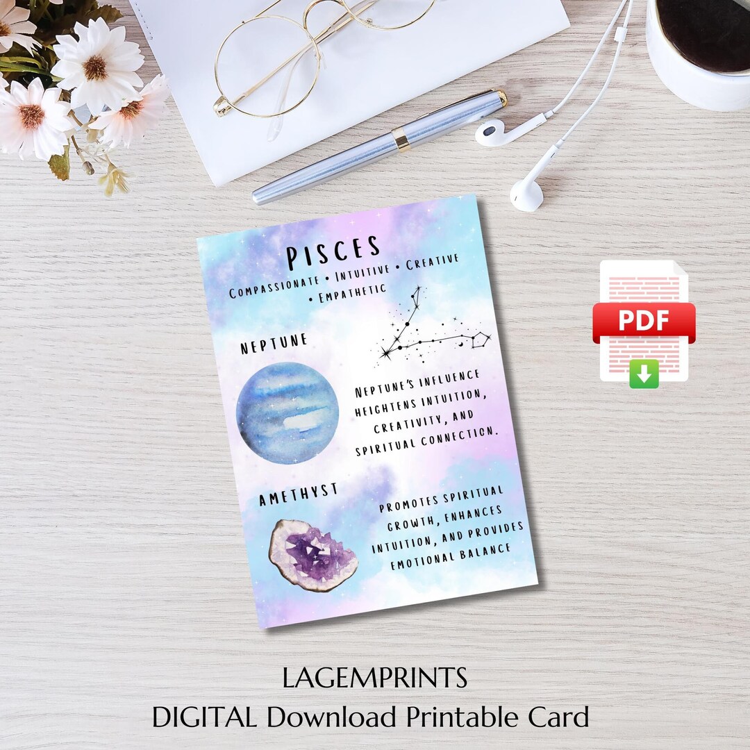 Pisces Birthday Card, Zodiac Birthday Card, February Birthday Card ...
