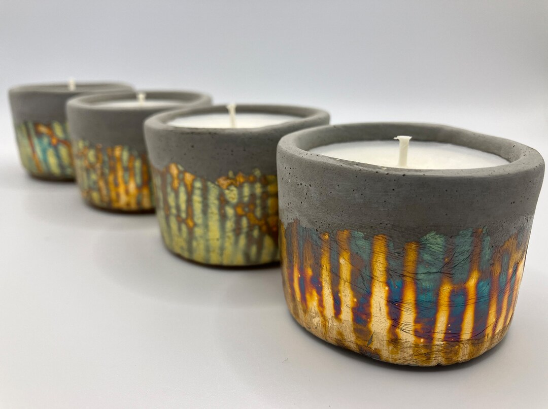 Set of 4 Large Tea Lights - Natural Soy Candles - Metallic Copper, Blue ...