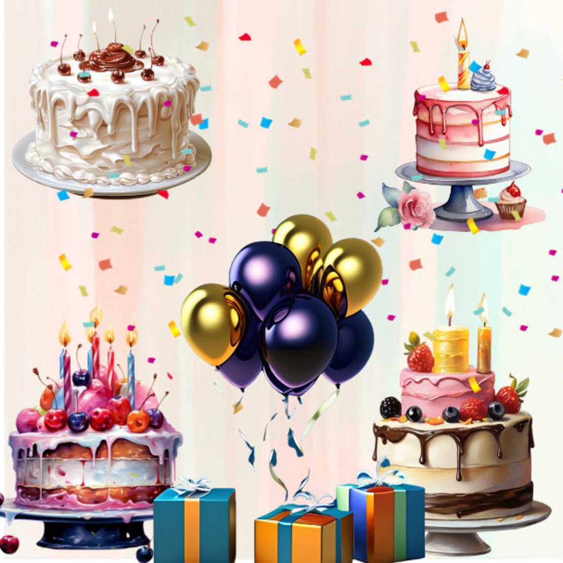 Birthday Cake Clipart Bundle, Birthday Cake Clipart High Quality PNG ...