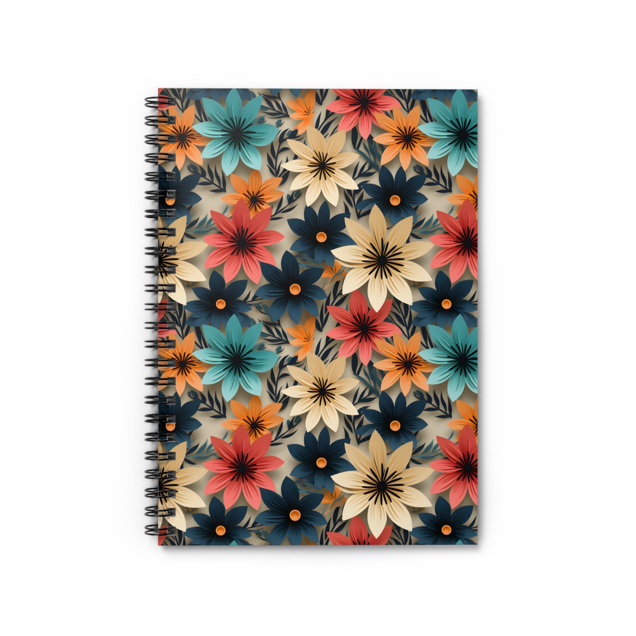 Vermillion Ivory Blue Flowers Quilling-inspired Spiral Notebook Floral ...