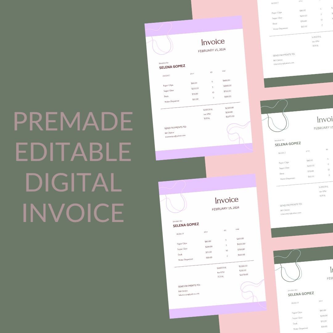 Invoice Editable Template,printable Easy Edit Order Form Invoice ...