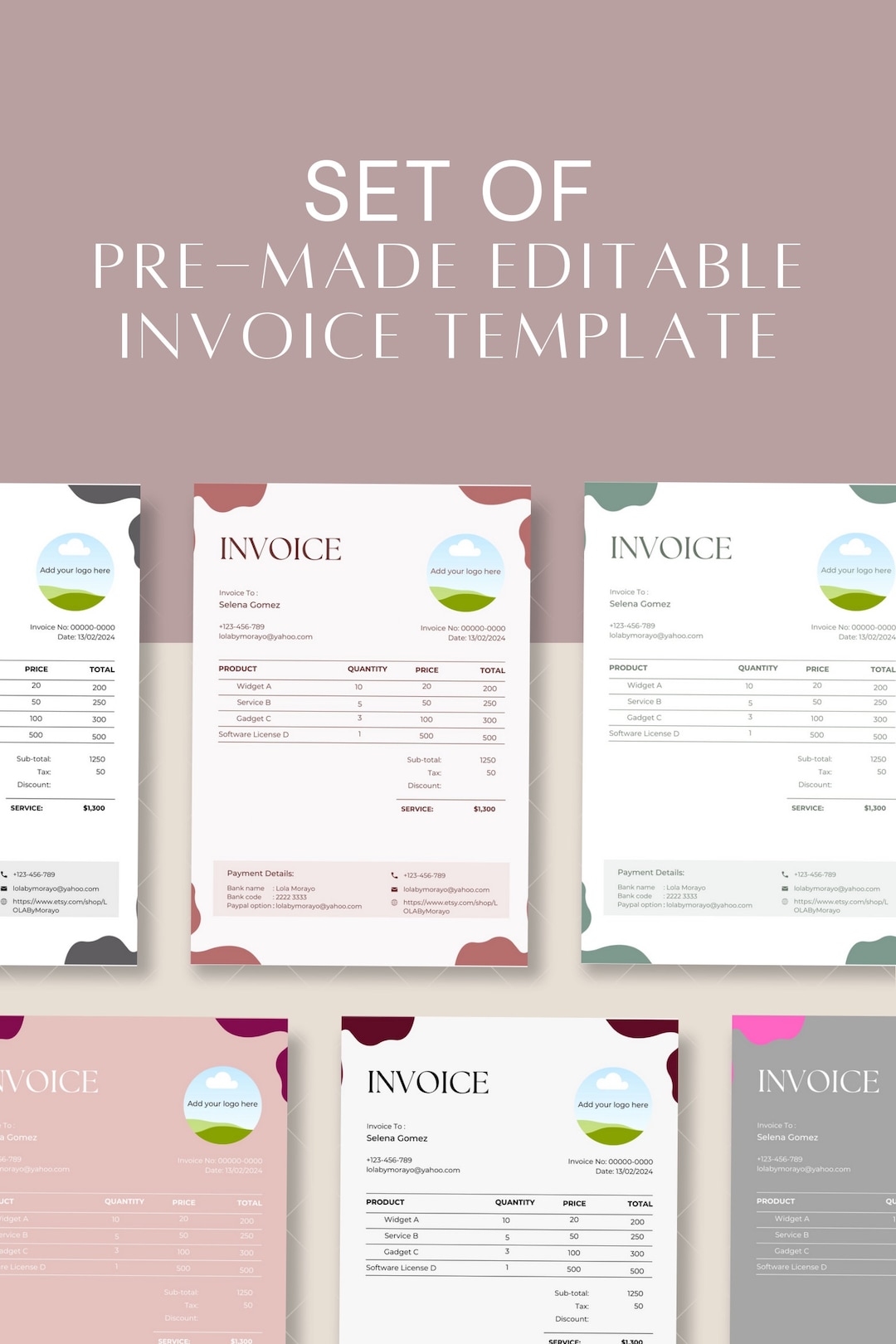 Invoice Editable Template,printable Easy Edit Order Form Invoice ...
