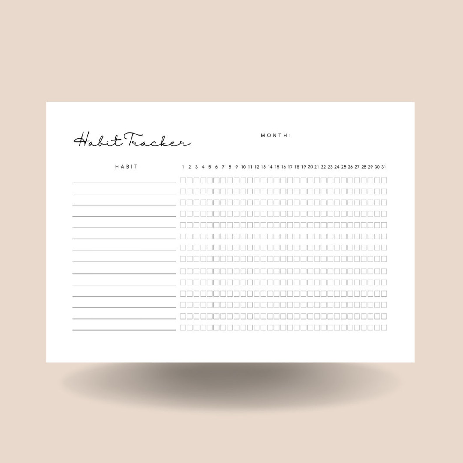 Printable Undated Monthly Habit Tracker - Etsy