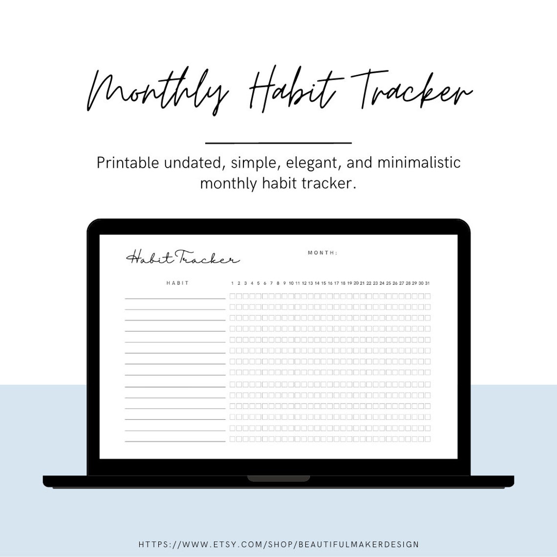 Printable Undated Monthly Habit Tracker - Etsy