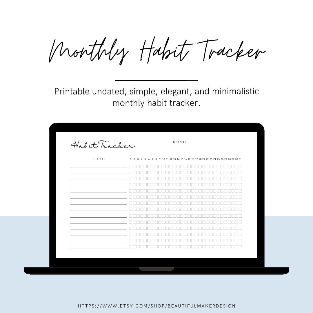 Printable Undated Monthly Habit Tracker - Etsy