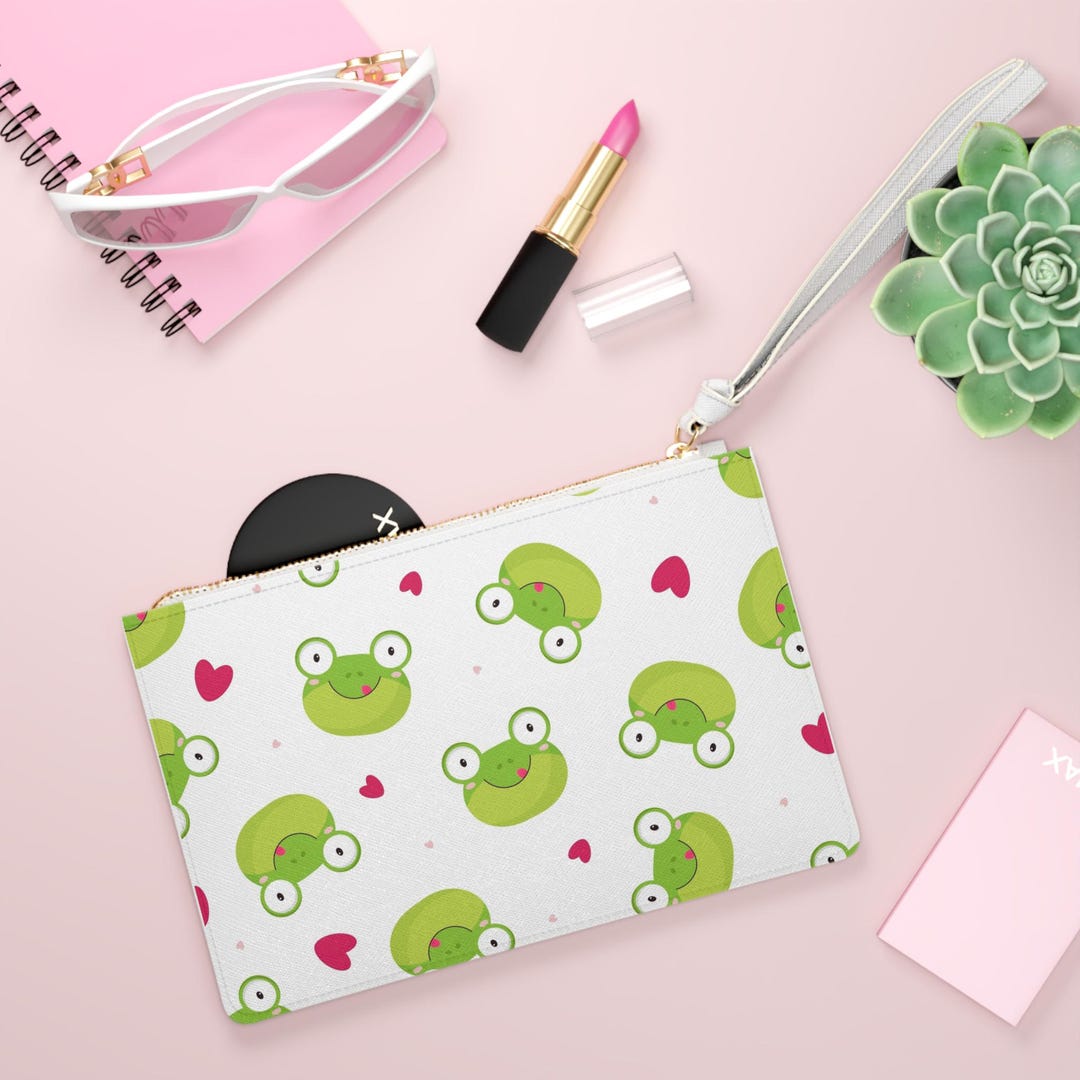 Clutch Bag With Cute Frogs and Hearts, Valentine's Day Purse, Small ...