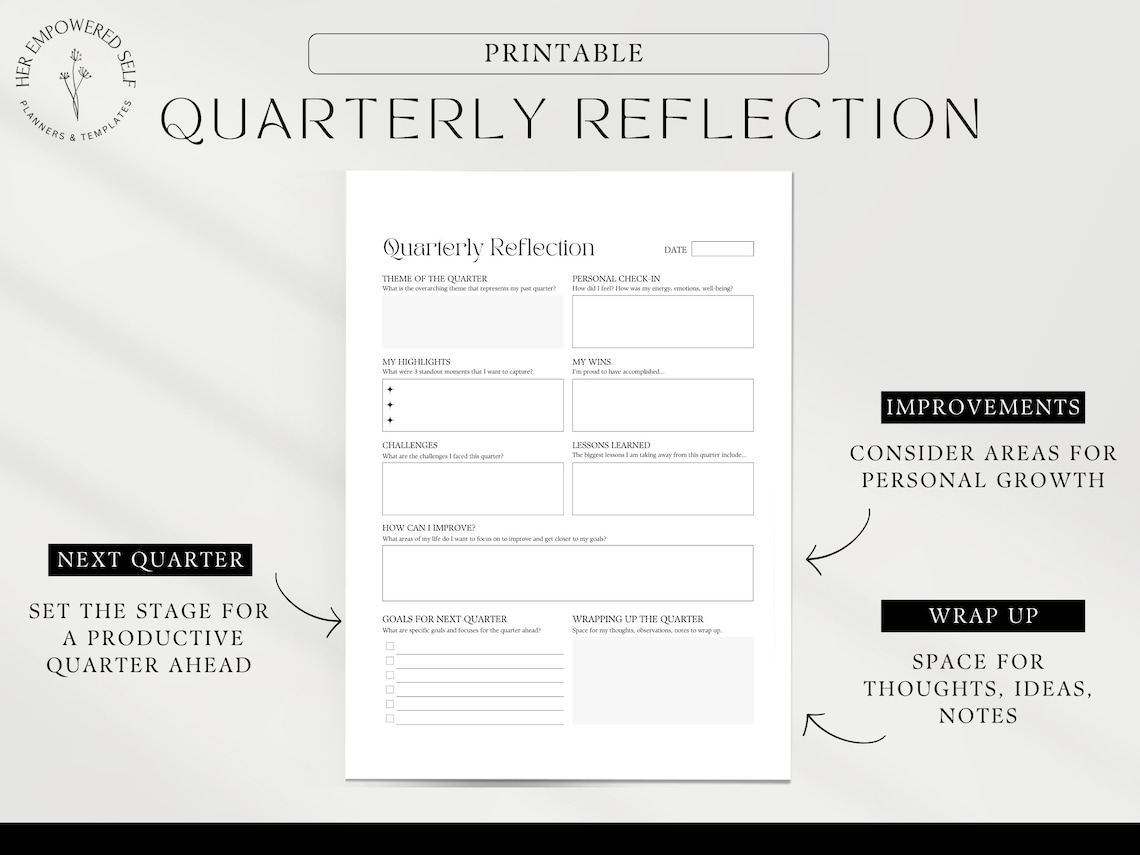 Quarterly Review Printable - Quarter Reflection - Quarterly Planner ...
