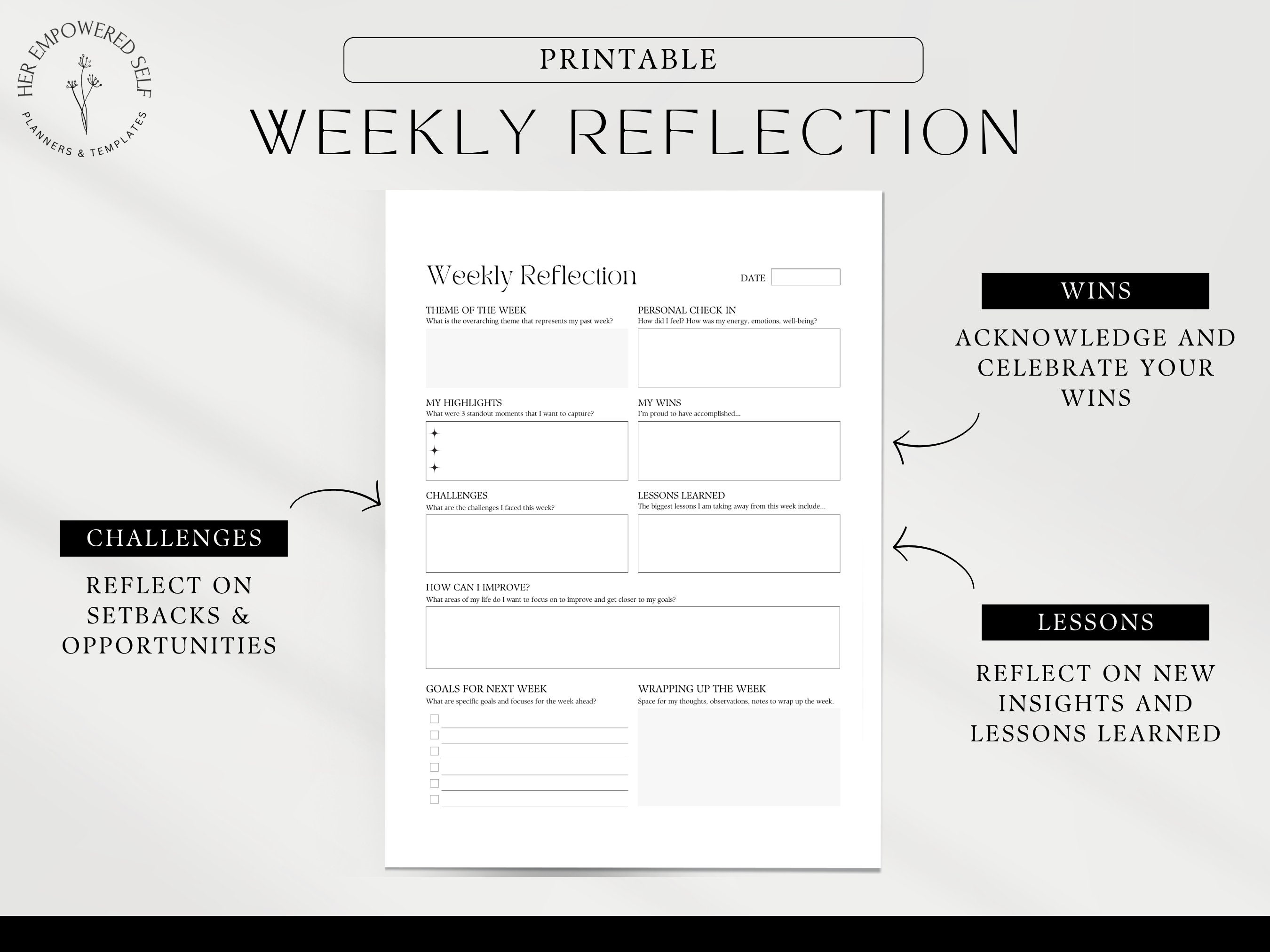 Weekly Review Printable - Weekly Reflection - Weekly Planner - Self ...