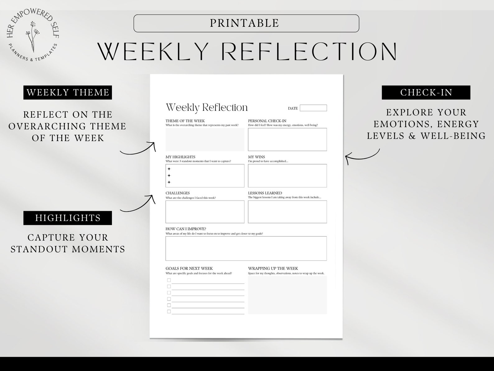 Weekly Review Printable - Weekly Reflection - Weekly Planner - Self ...