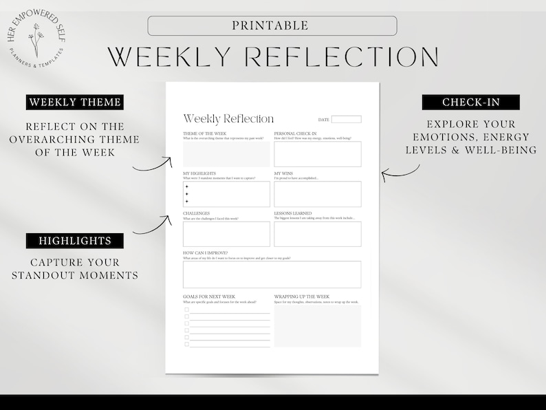 Weekly Review Printable - Weekly Reflection - Weekly Planner - Self ...