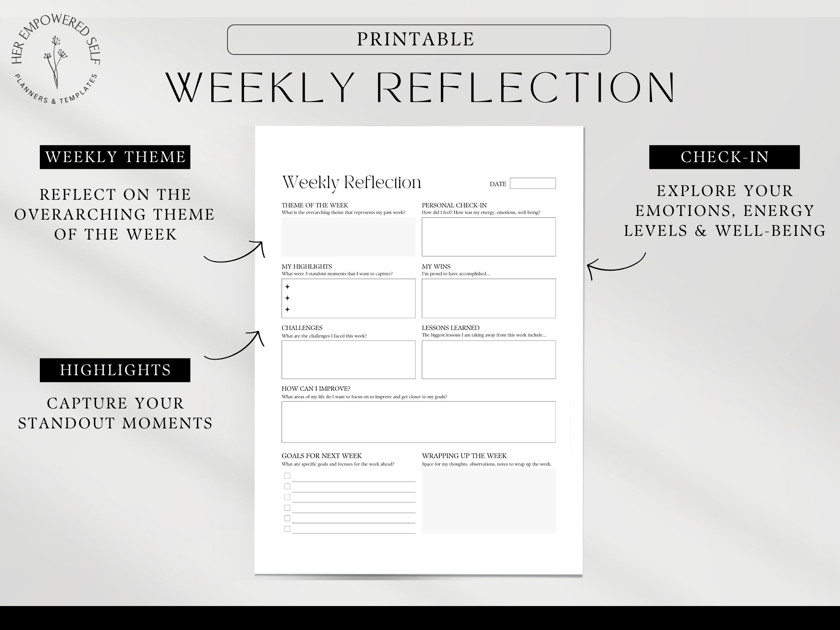 Weekly Review Printable - Weekly Reflection - Weekly Planner - Self ...