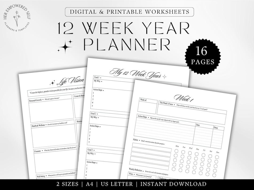 12 Week Year Planner Template Printable Planner 2025 90 Day Goal ...