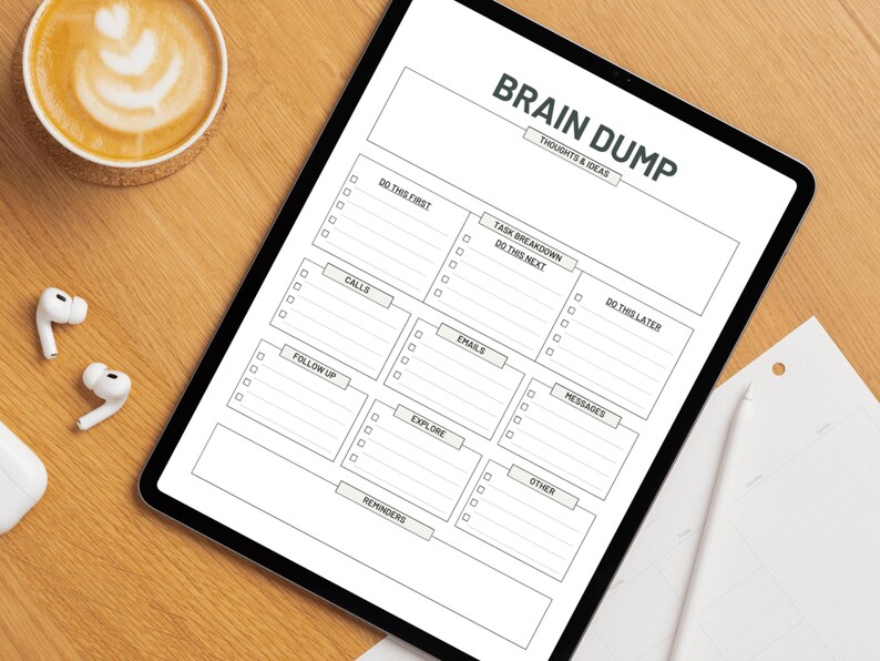 Brain Dump Printable Planner ADHD Organizer Minimal Productivity ...