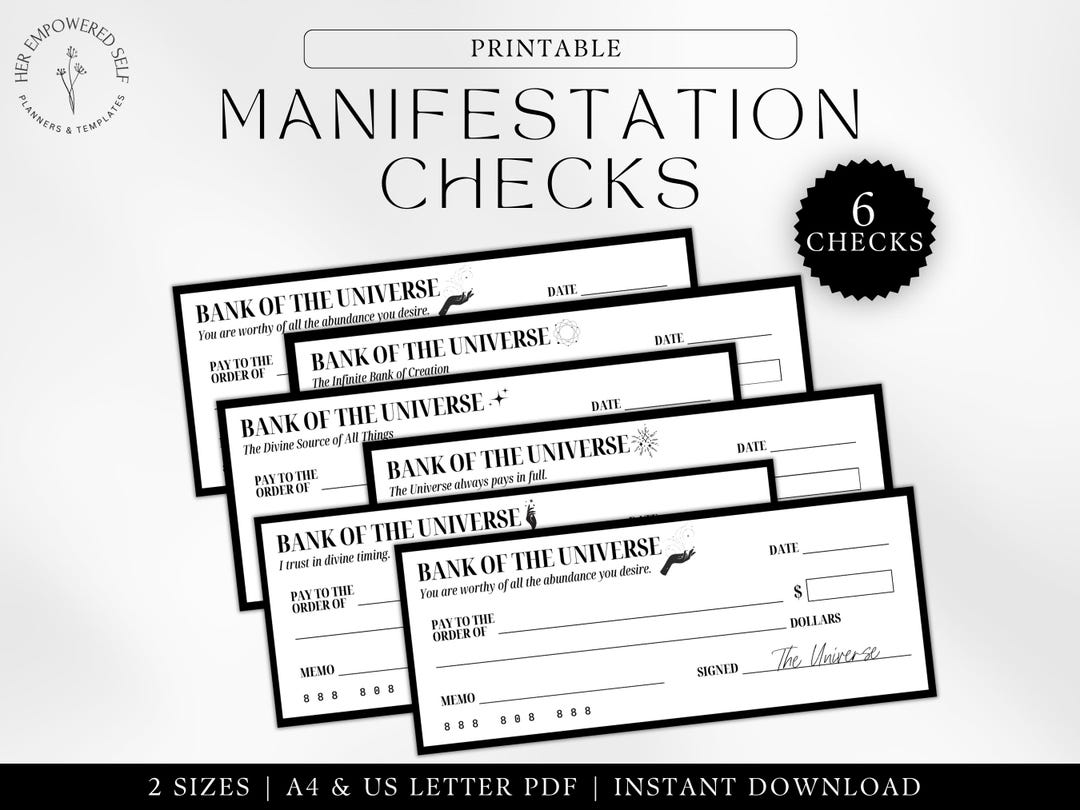 Manifestation Checks Printable Aesthetic Vision Board Check Money ...