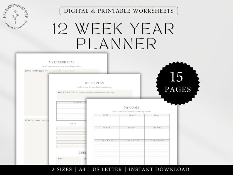 12 Week Year Planner Printable, 12 Week Template, 12 Week Planner ...