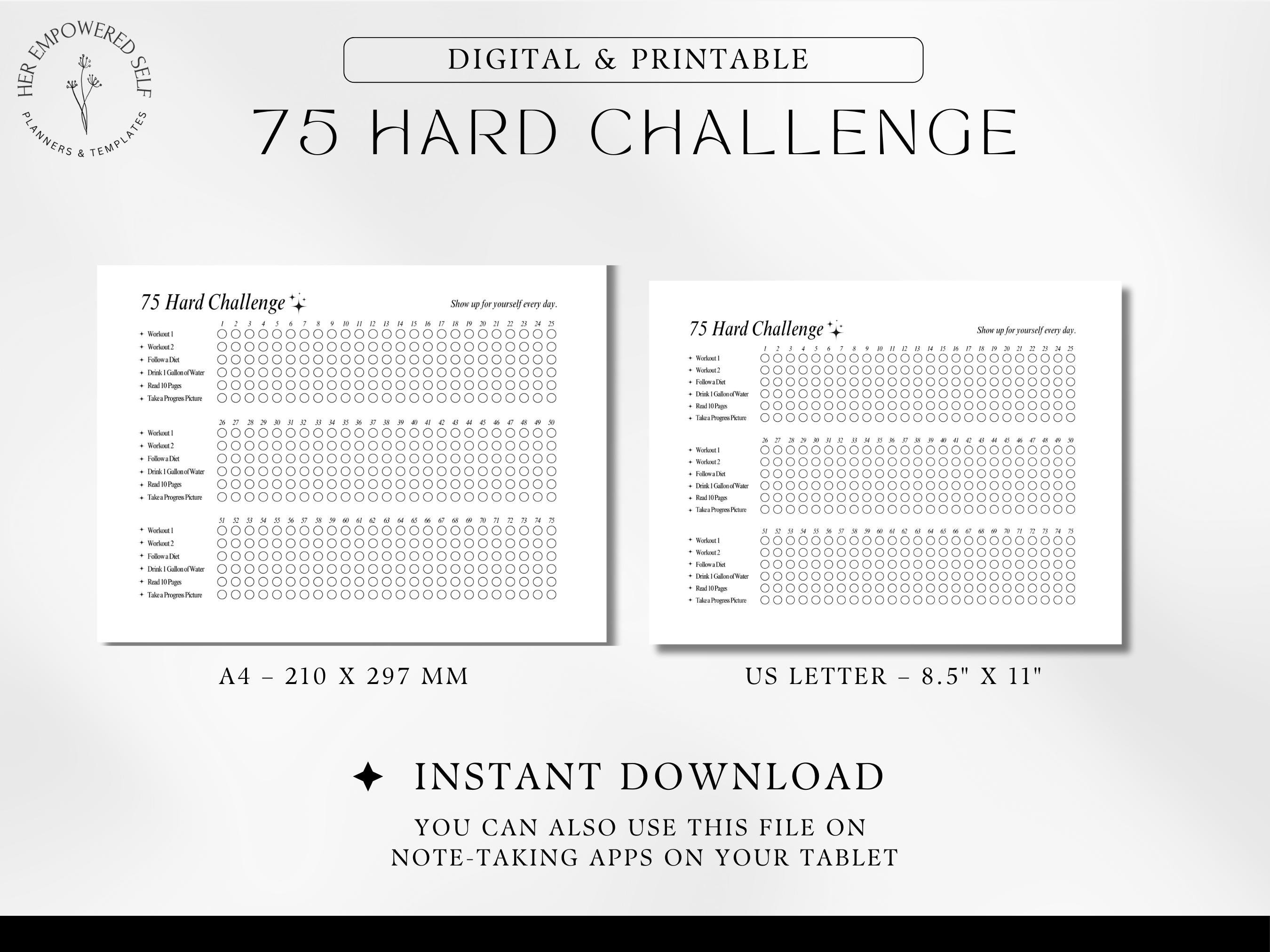 75 Hard Tracker Printable PDF Aesthetic Minimalist 75 Hard Template ...