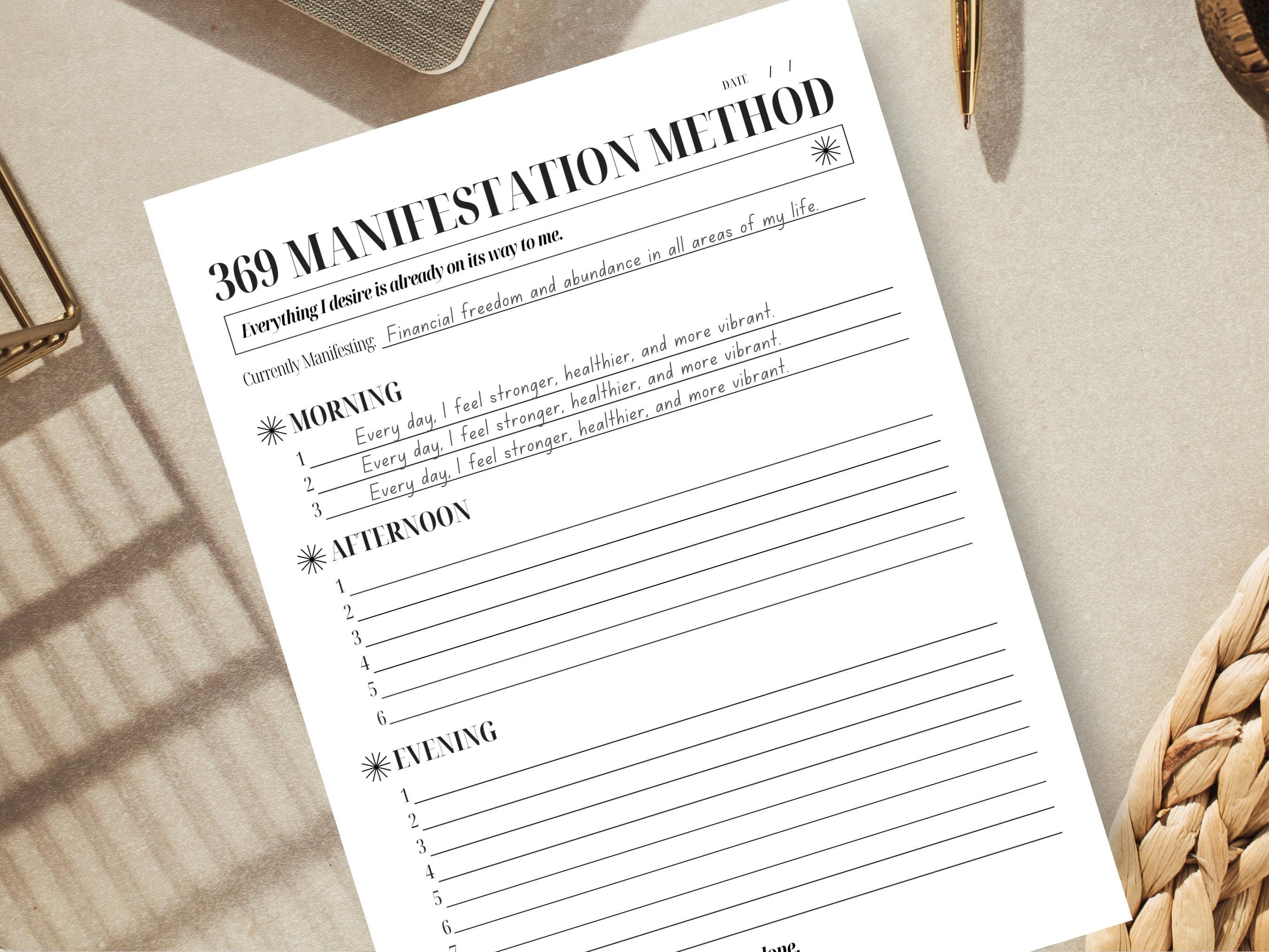 369 Manifestation Journal Printable Digital PDF 369 Method Template Law ...
