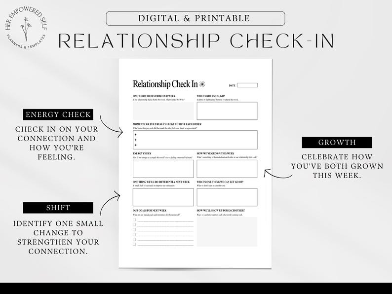 Relationship Check in Worksheet Printable Template Weekly Couples ...
