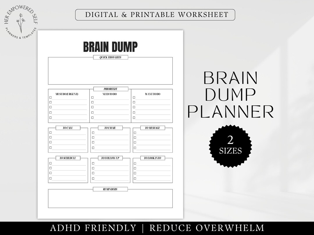 ADHD Brain Dump Printable Organizer ADHD Planner Digital Daily to Do ...