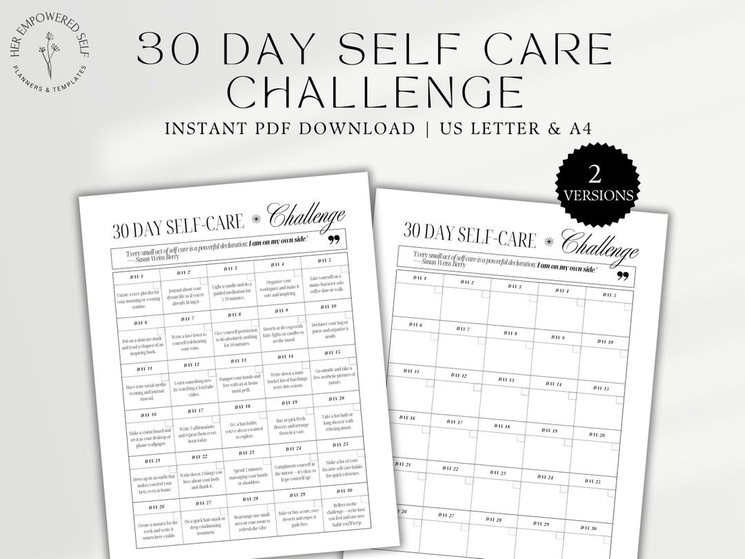 30 Day Self Care Challenge Printable Self Care Habit Tracker Printable ...