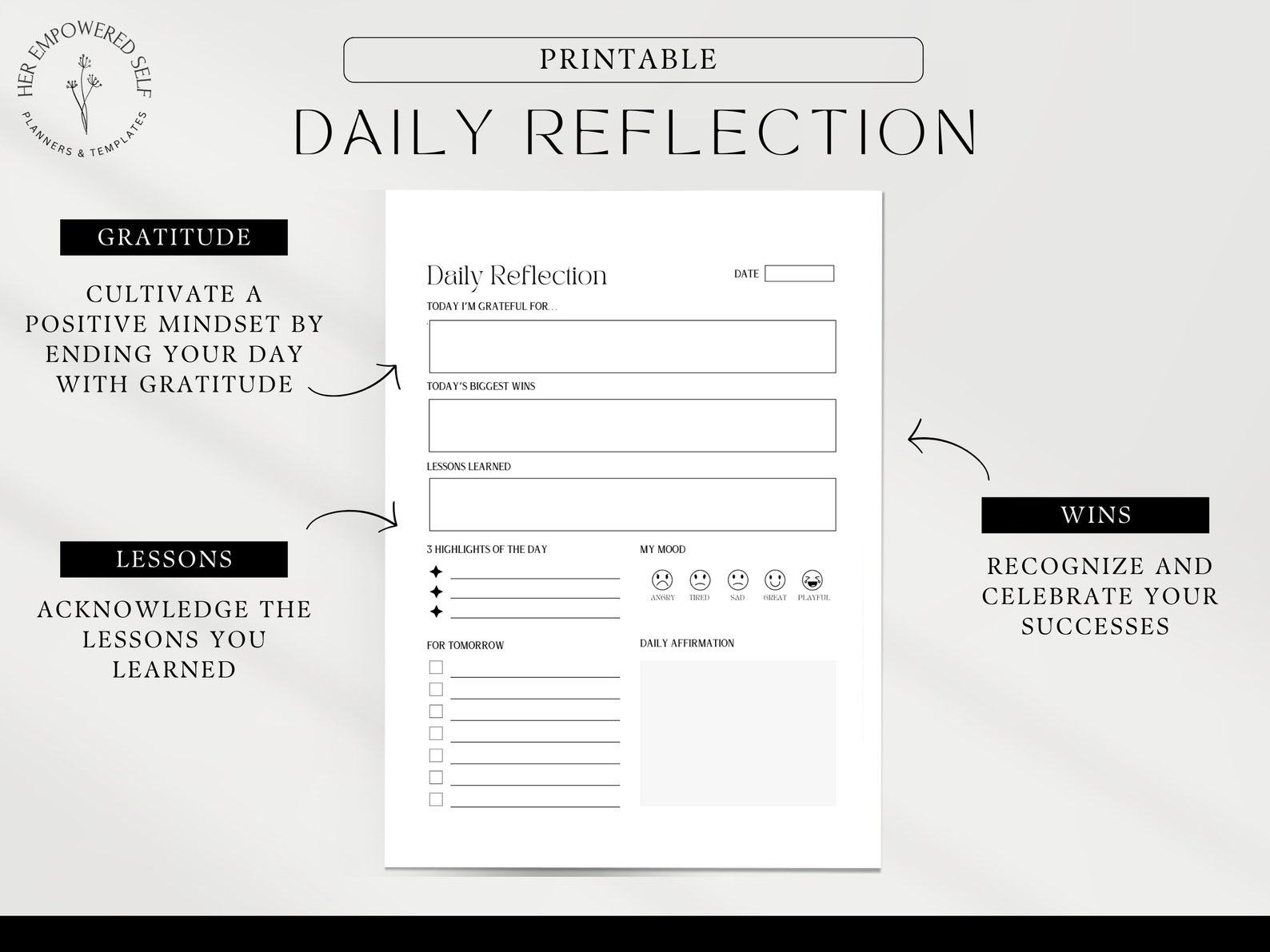 Daily Review Worksheet - Evening Reflection Printable - End of Day ...