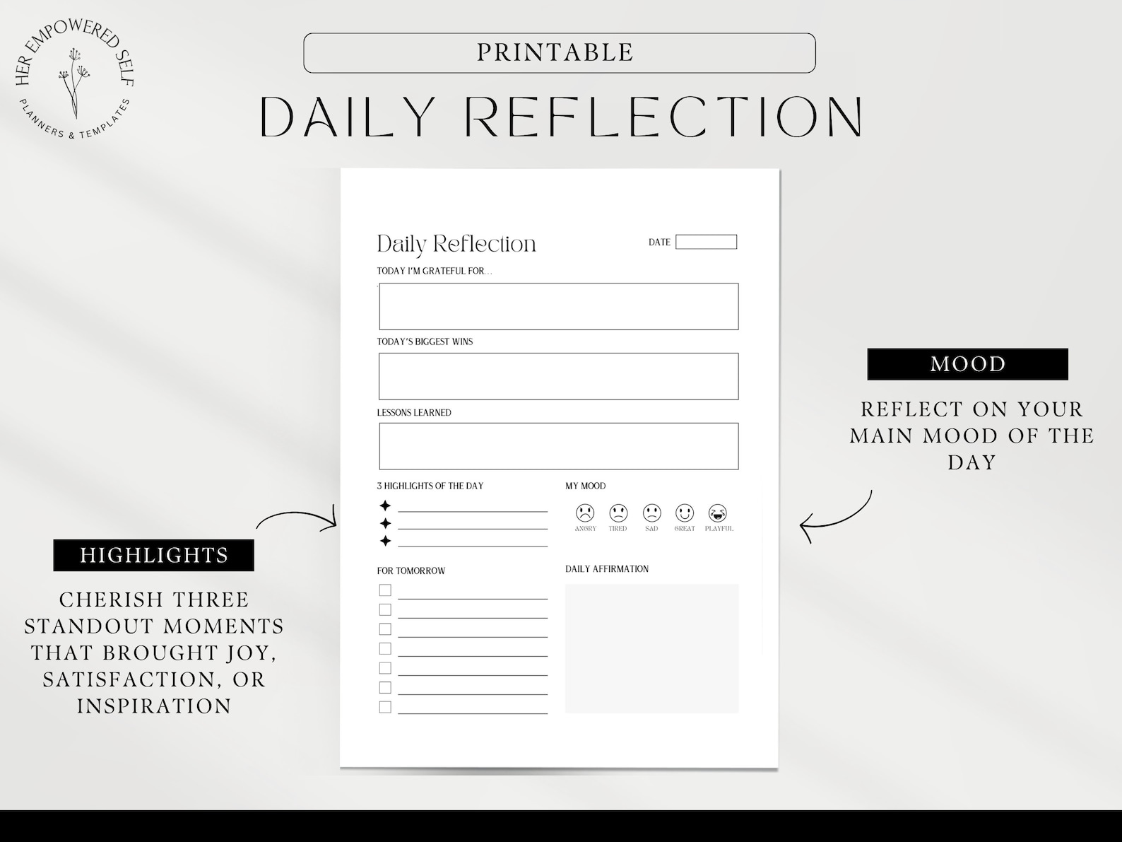 Daily Review Worksheet - Evening Reflection Printable - End of Day ...
