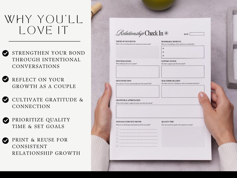 Relationship Check in Worksheet Printable Template Monthly Couples ...