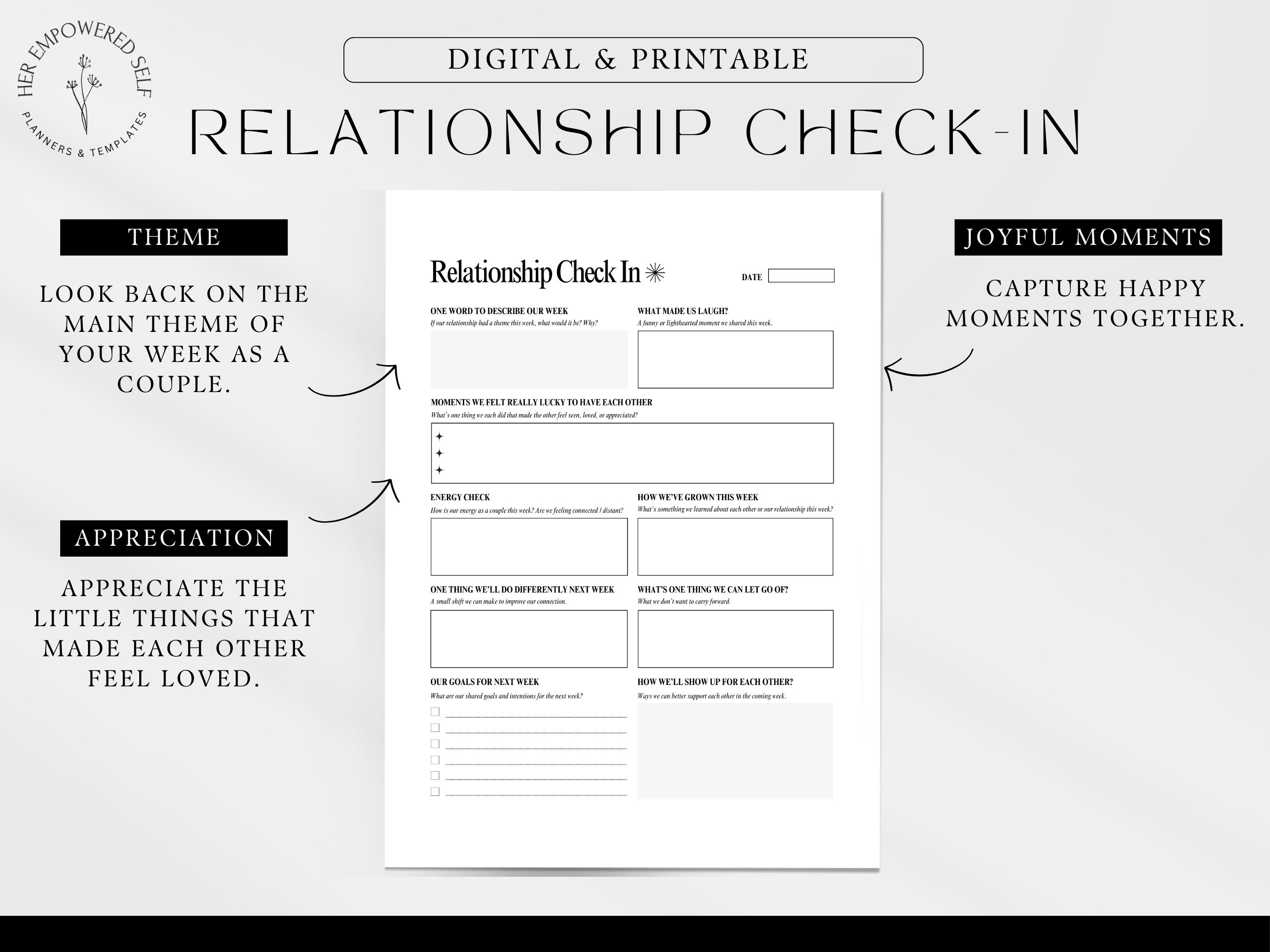 Relationship Check in Worksheet Printable Template Weekly Couples ...