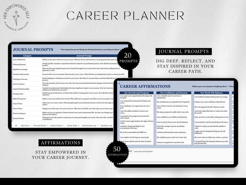 Career Planner Template Google Sheets Accomplishment Tracker Job ...