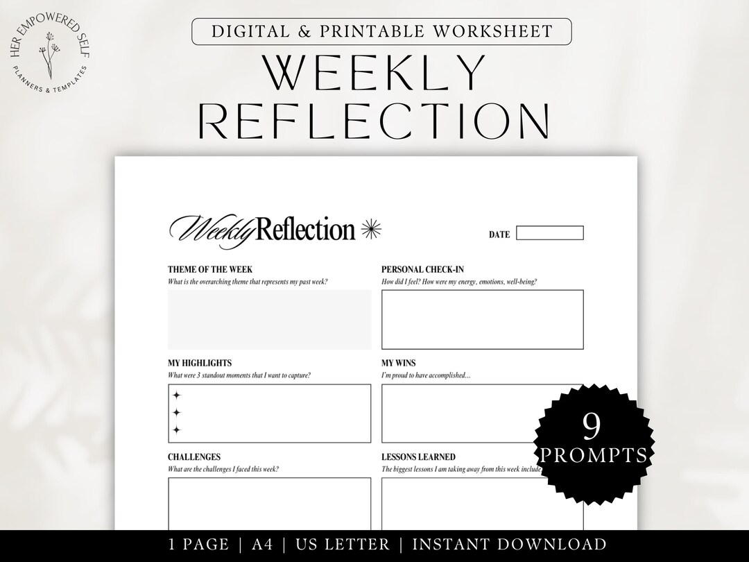 Weekly Review Printable Weekly Reflection Template Weekly Planner ...
