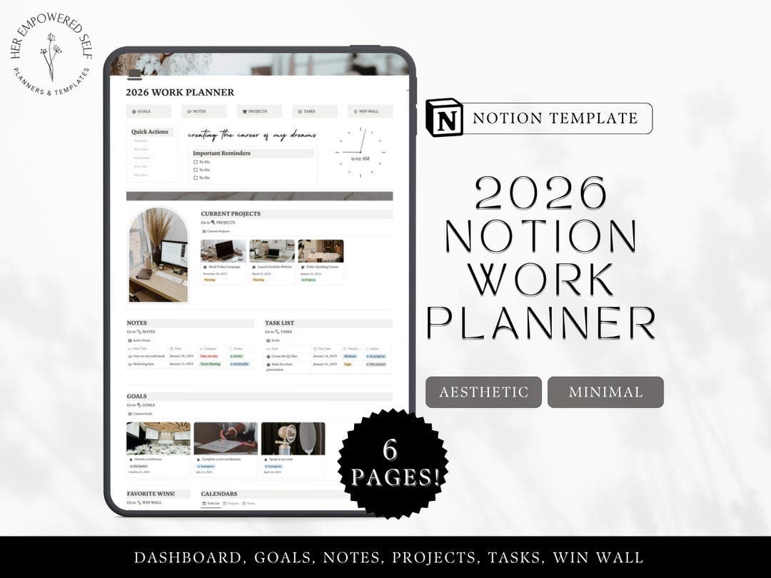 2026 Notion Work Template Work Planner Project Management Aesthetic ...