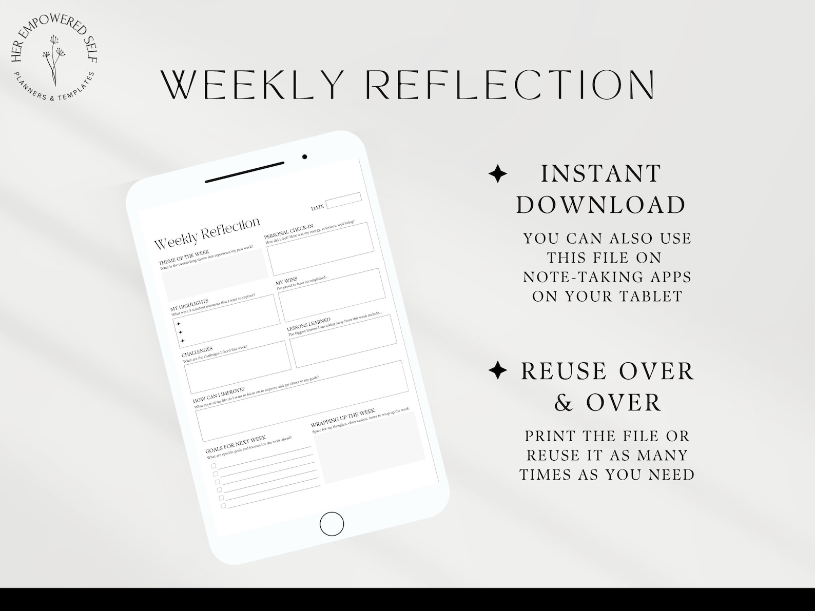 Weekly Review Printable - Weekly Reflection - Weekly Planner - Self ...