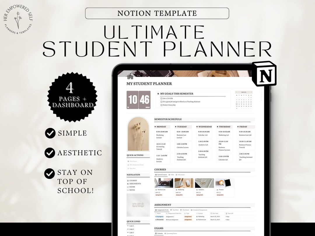 Notion Assignment Tracker Template College Student Planner Aesthetic ...
