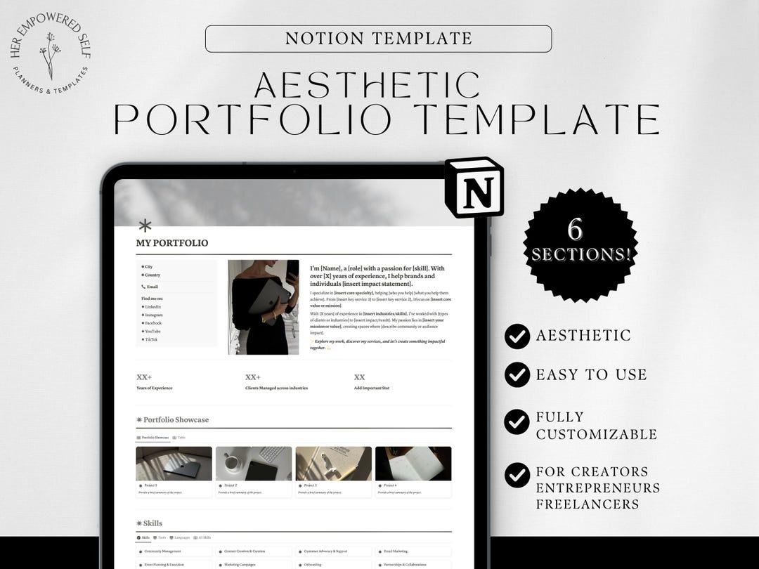 Aesthetic Notion Portfolio Template Freelance Creator Entrepreneurs ...