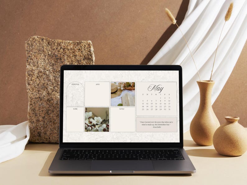 2026 Desktop Organizer Calendar Wallpaper - Aesthetic, Neutral ...
