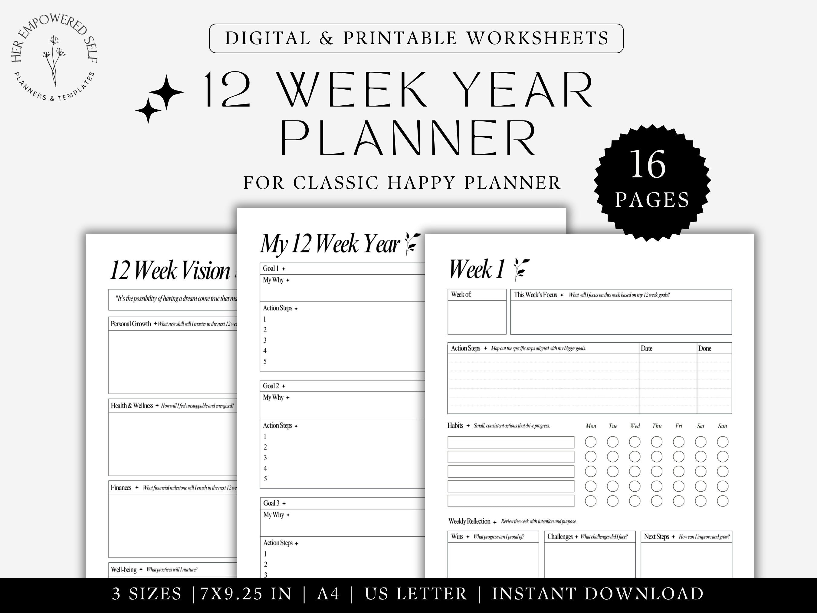 12 Week Year Planner Printable for Happy Planner Classic 90 Day Goals ...