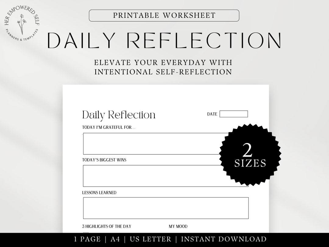 Daily Review Worksheet - Evening Reflection Printable - End of Day ...