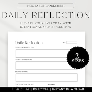 Daily Review Worksheet - Evening Reflection Printable - End of Day Review - Self-reflection ...