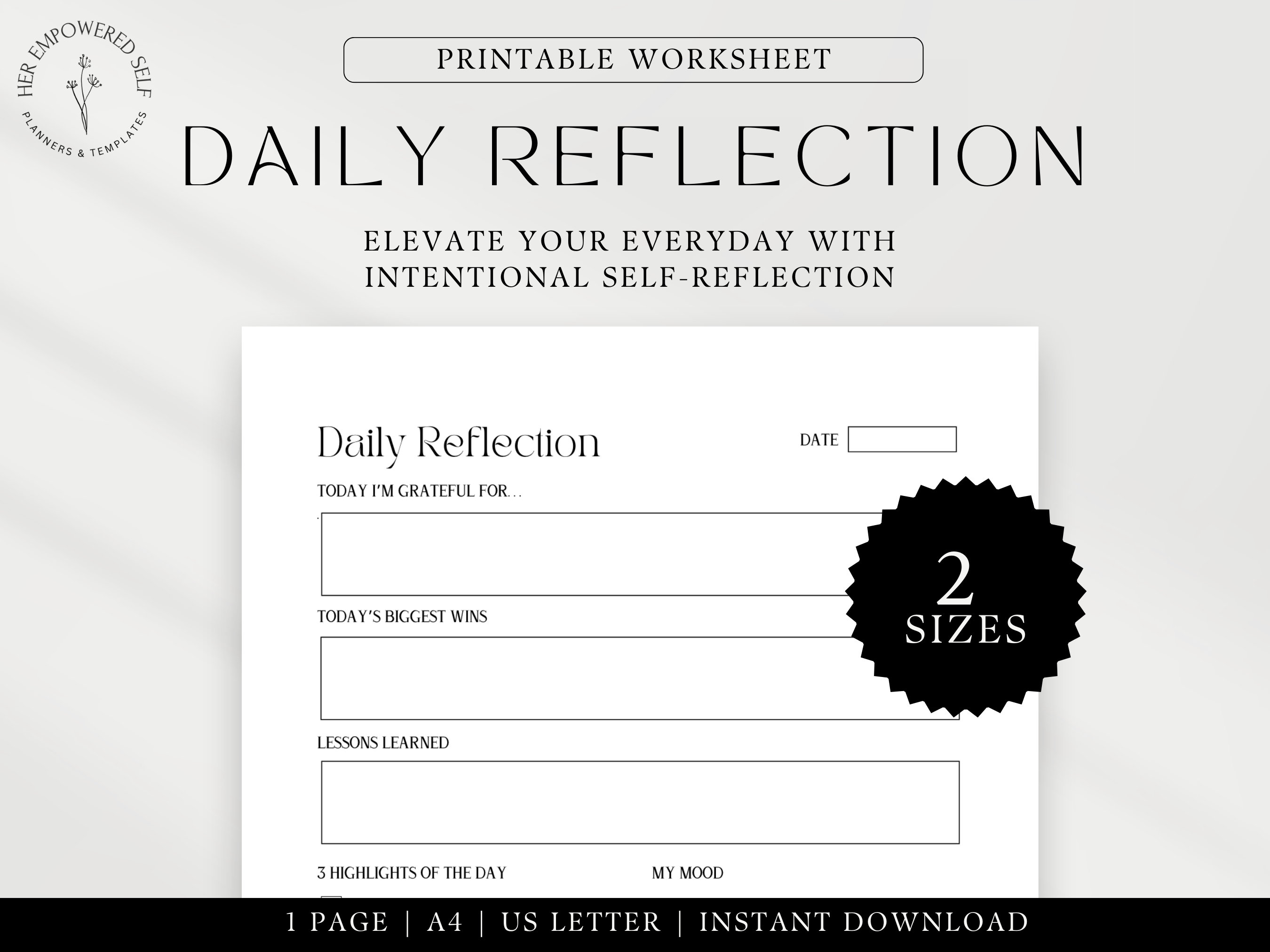 Daily Review Worksheet - Evening Reflection Printable - End of Day ...