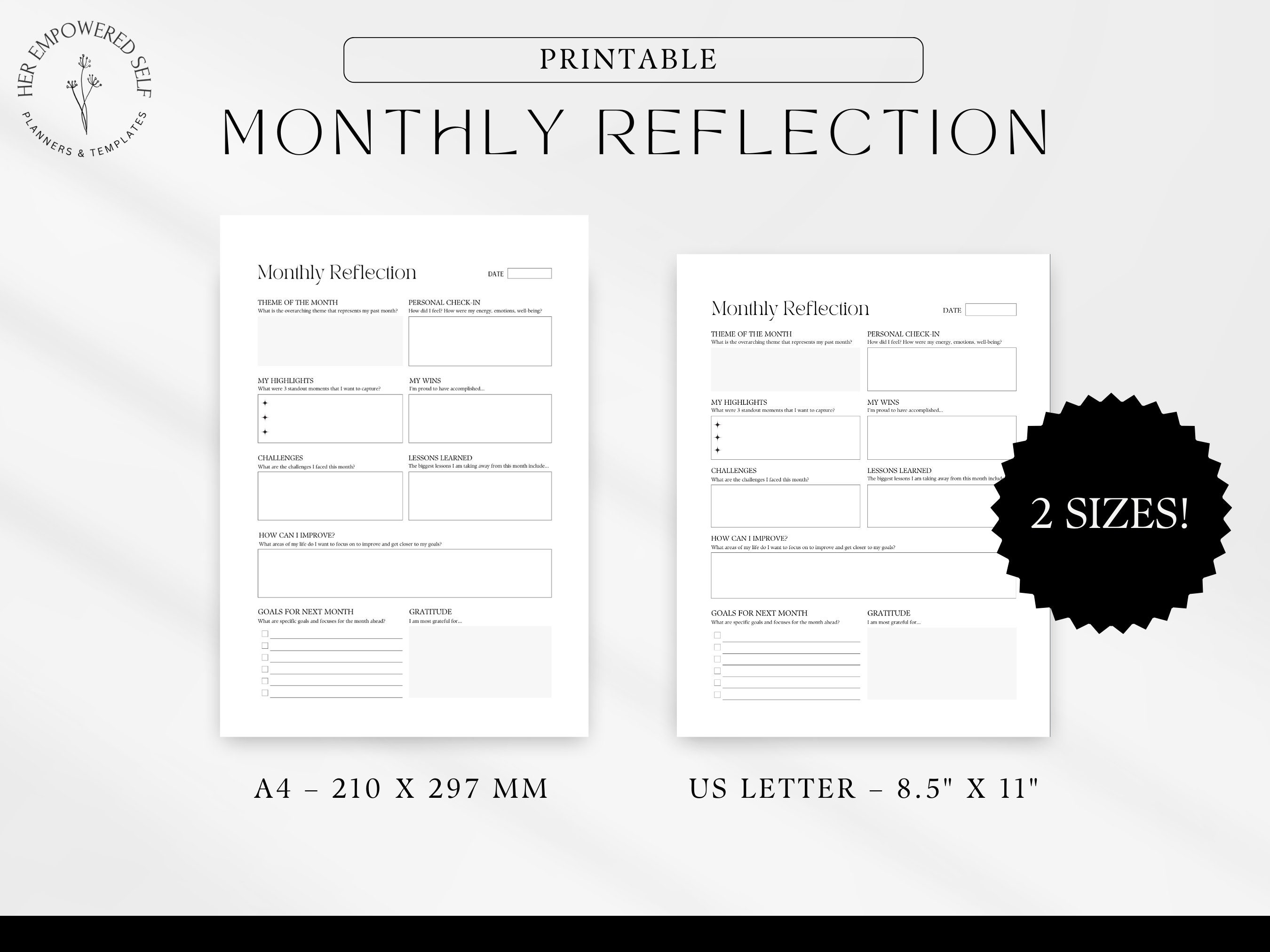 Monthly Review Printable Monthly Reflection Monthly Planner Self