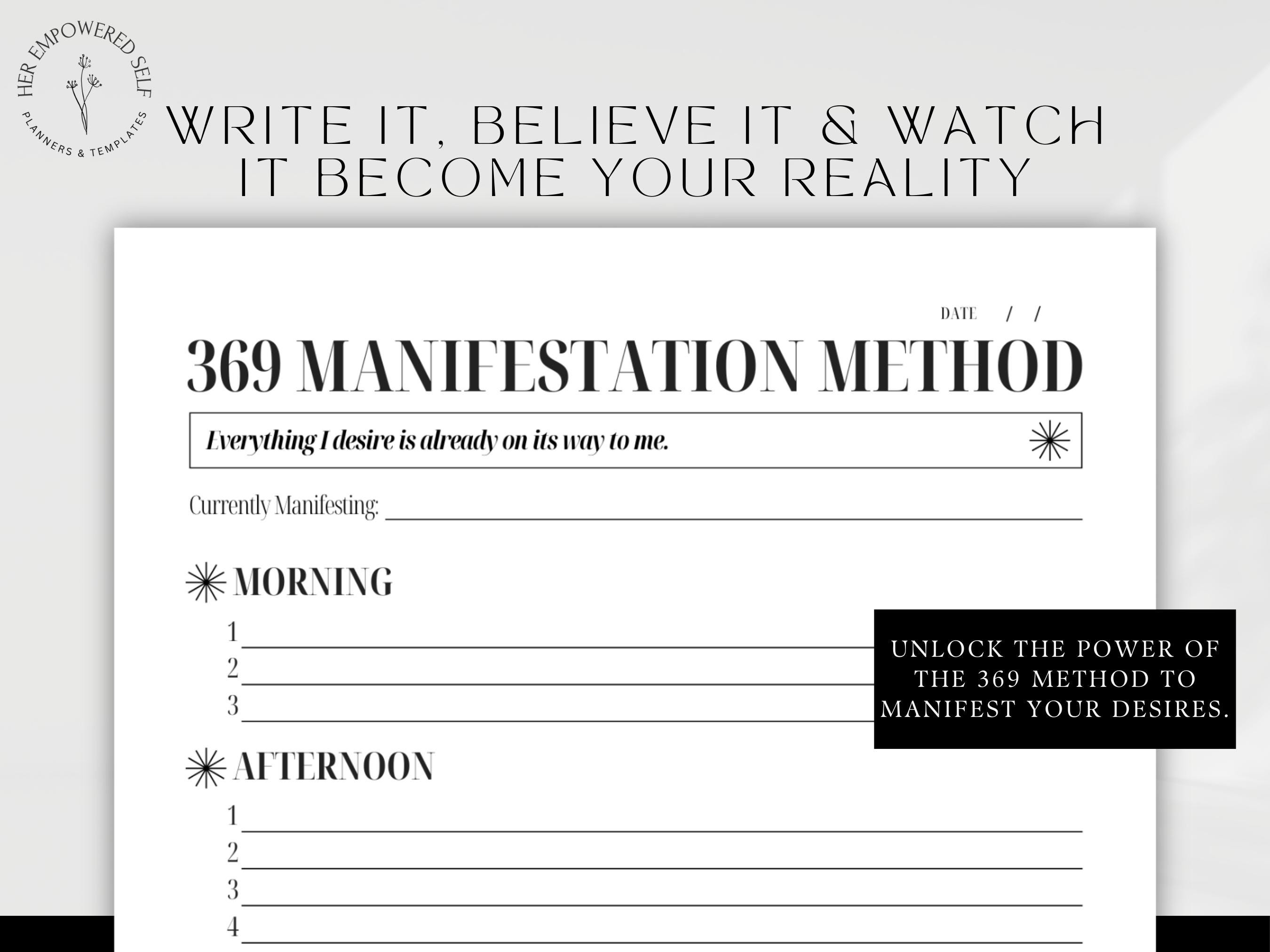 369 Manifestation Journal Printable Digital PDF 369 Method Template Law ...