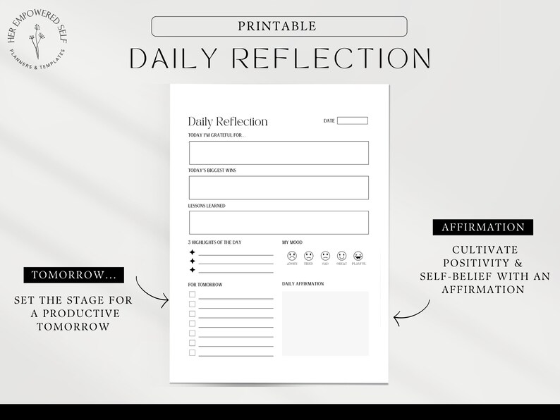 Daily Review Worksheet - Evening Reflection Printable - End of Day ...