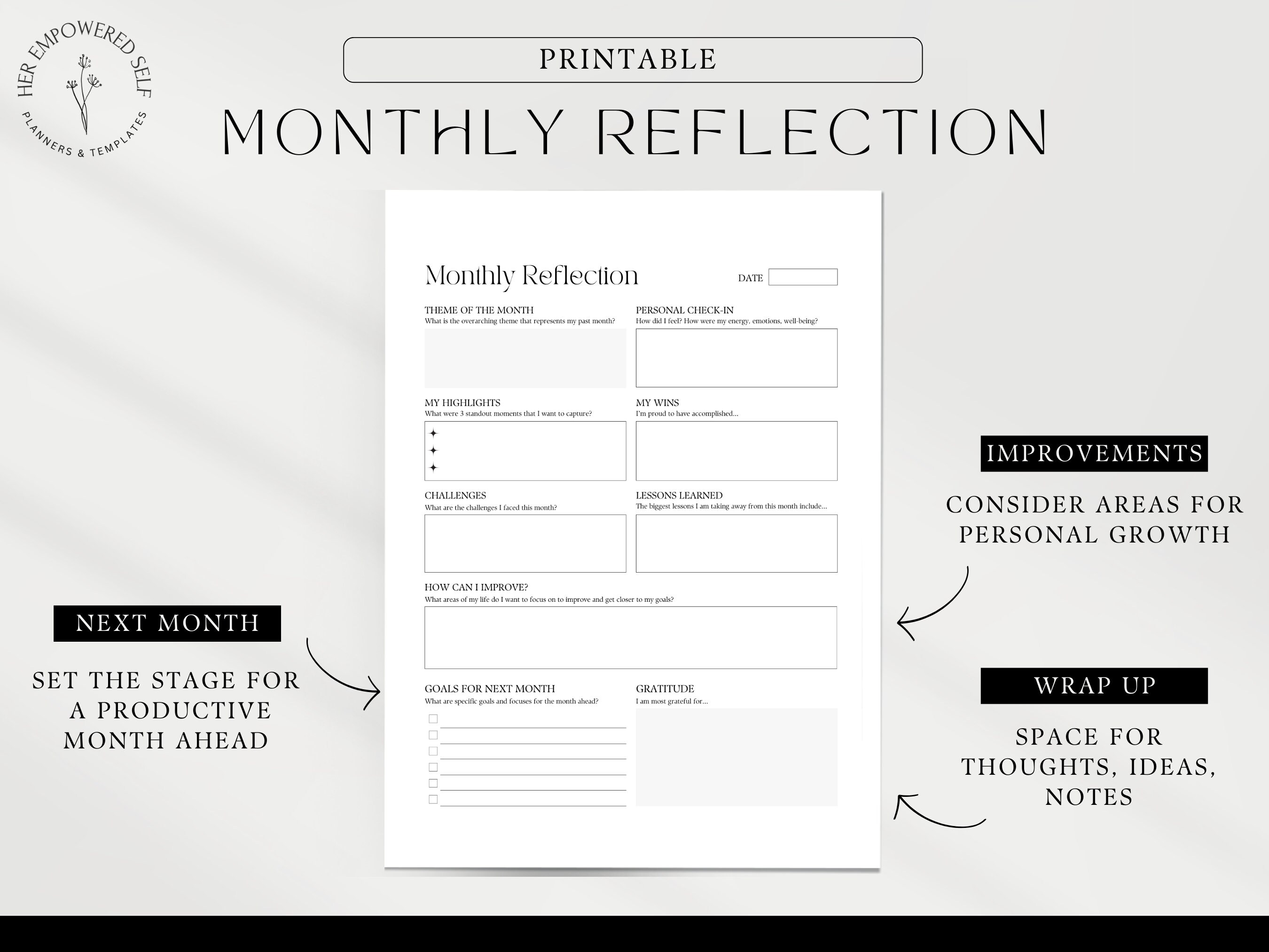 Monthly Review Printable Monthly Reflection Monthly Planner Self