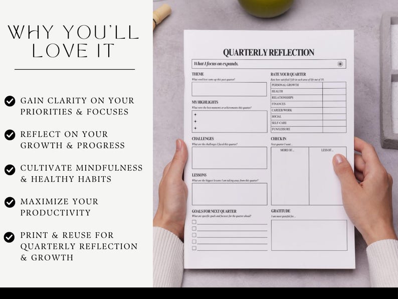 Quarterly Reflection Template Printable Quarter Review Quarter Planner ...
