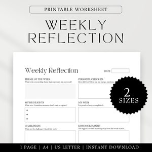 Weekly Review Printable - Weekly Reflection - Weekly Planner - Self ...