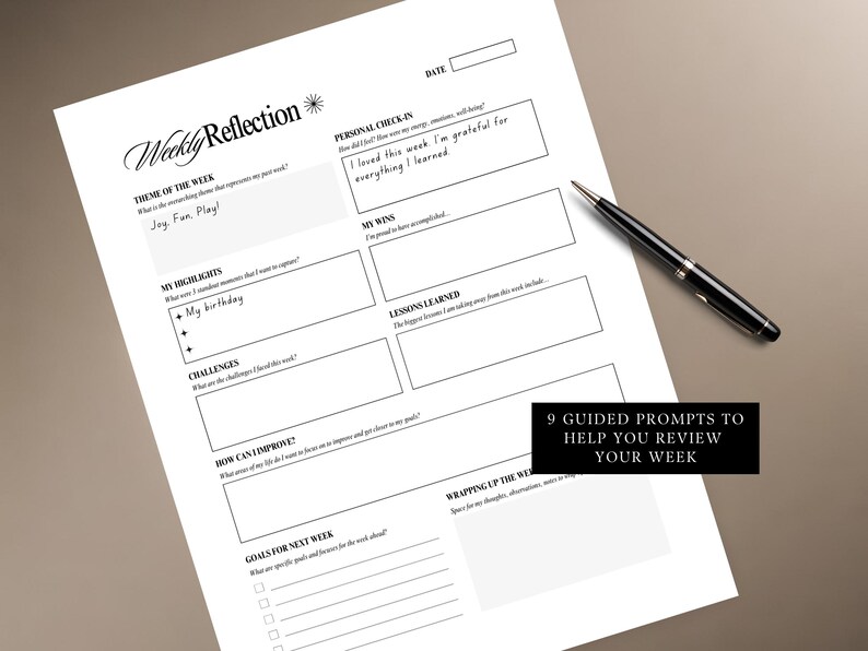 Weekly Review Printable Weekly Reflection Template Weekly Planner Printable Self Reflection ...