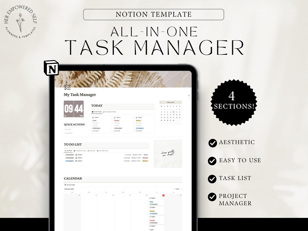 Notion Task Manager Simple Dashboard Notion Tasks Planner Aesthetic Notion Template Time Tracker ...