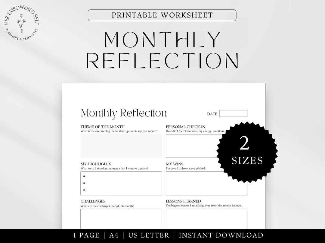 Monthly Review Printable Monthly Reflection Monthly Planner Self